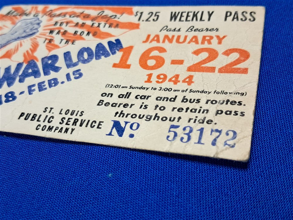 Bus pass WWII Bonds - Doughboy Military Collectables Springfield Missouri